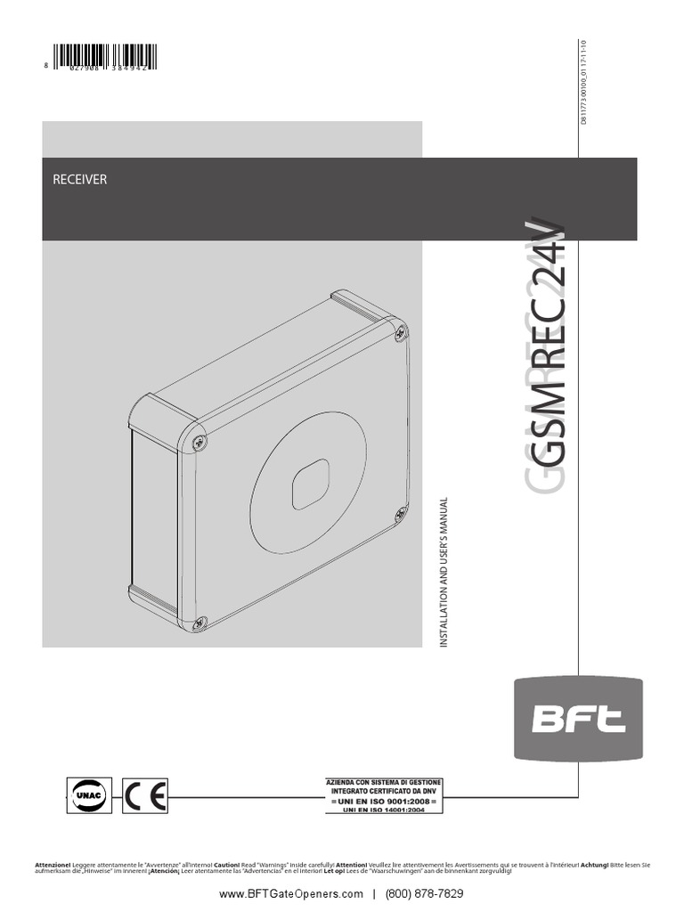 BFT GSM Receiver Manual | Download Free PDF | Power Supply | Relay