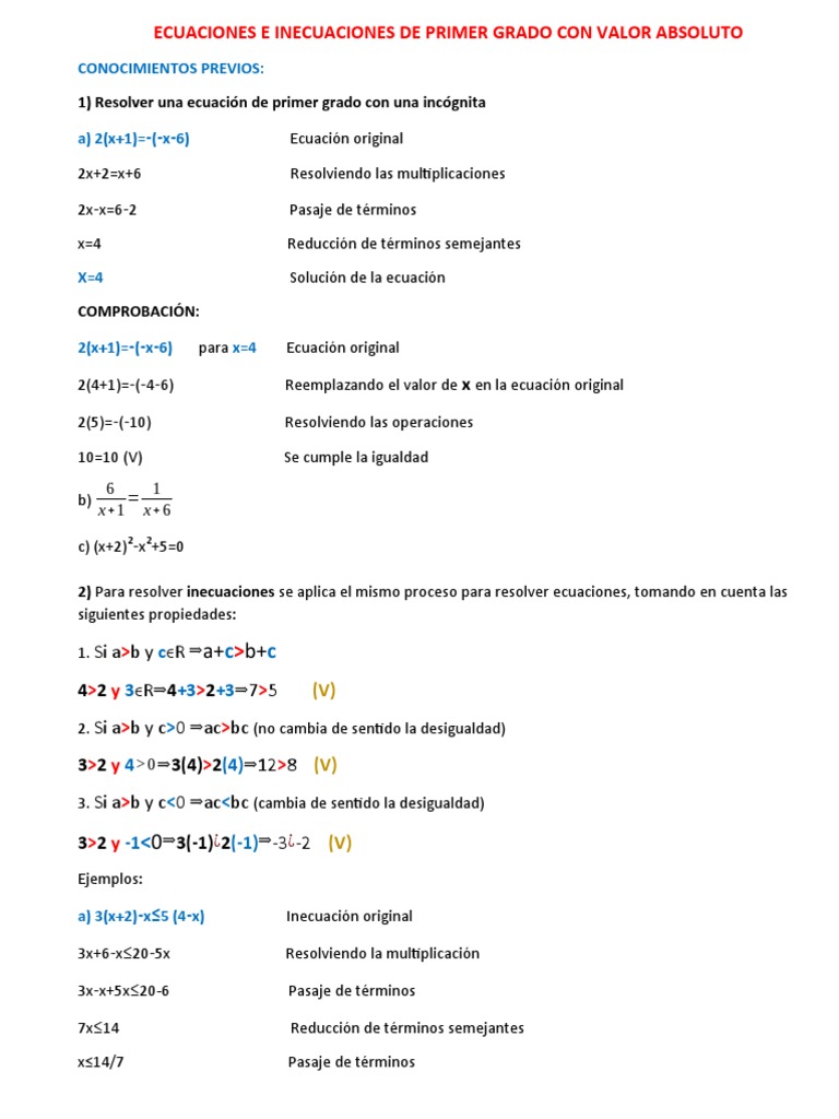 Ecuaciones e Inecuaciones de Primer Grado | PDF | Ecuaciones | Análisis matemático