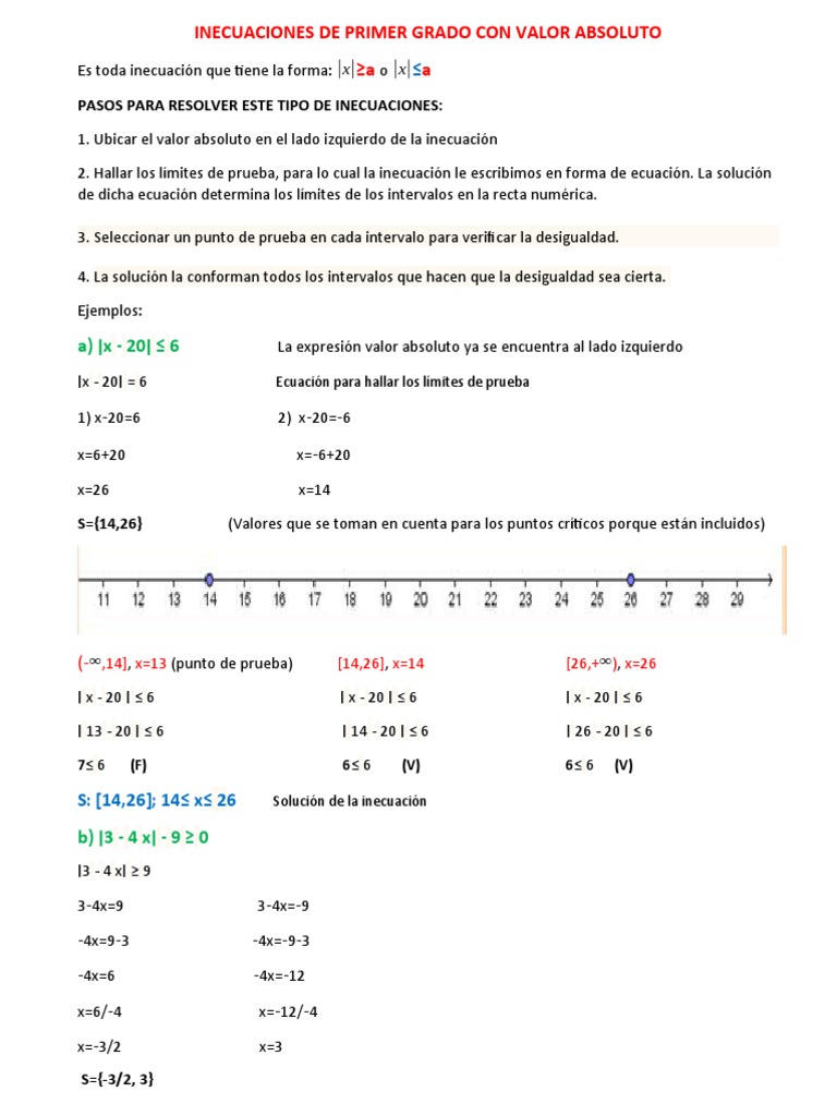 Inecuaciones de Primer Grado Con Valor Absoluto | PDF | Desigualdad (Matemáticas) | Ecuaciones