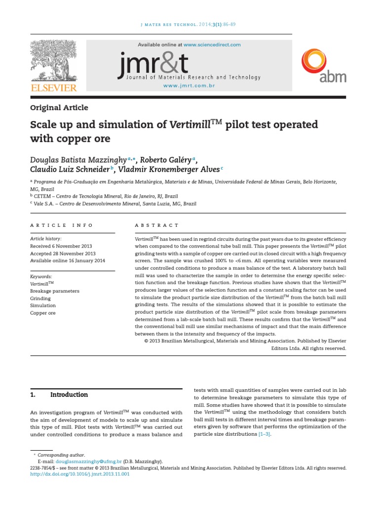 Scale Up and Simulation of Vertimill Pilot Test Operated With Copper ...