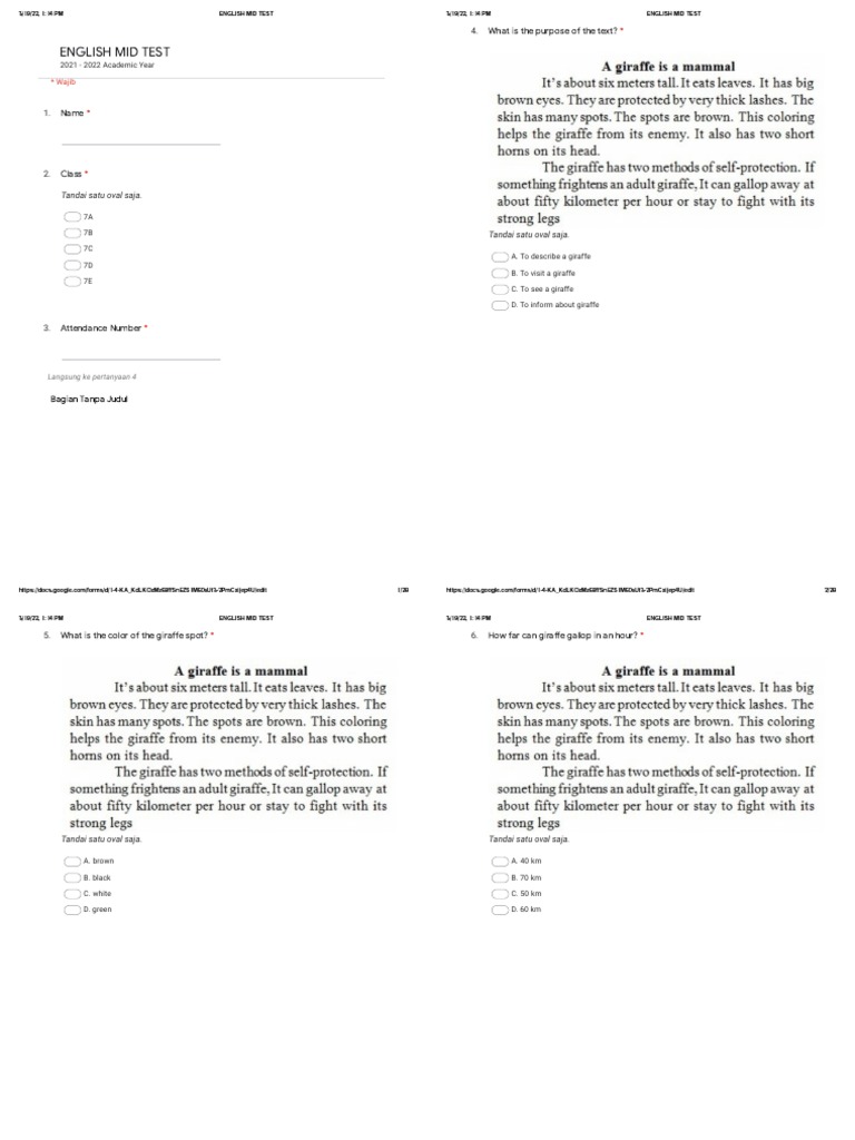 PTS BIG GENAP 2022 - Google Formulir | PDF | Mammals