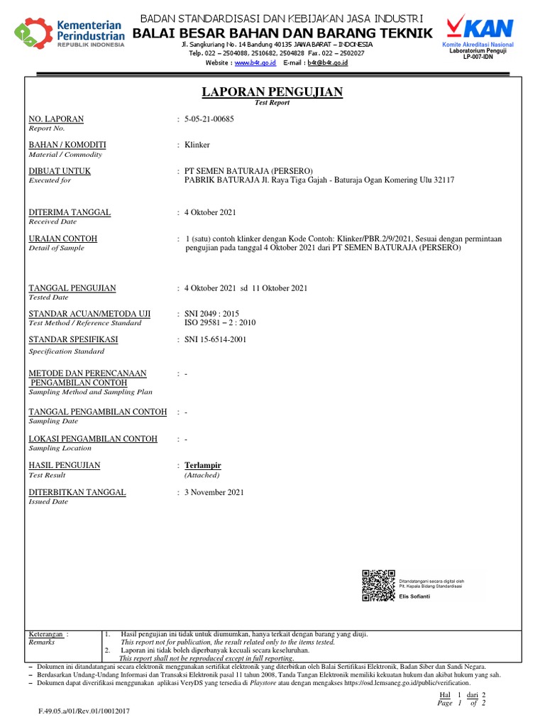 Sertifikat Klinker PBR 2 Okt 2021 | PDF