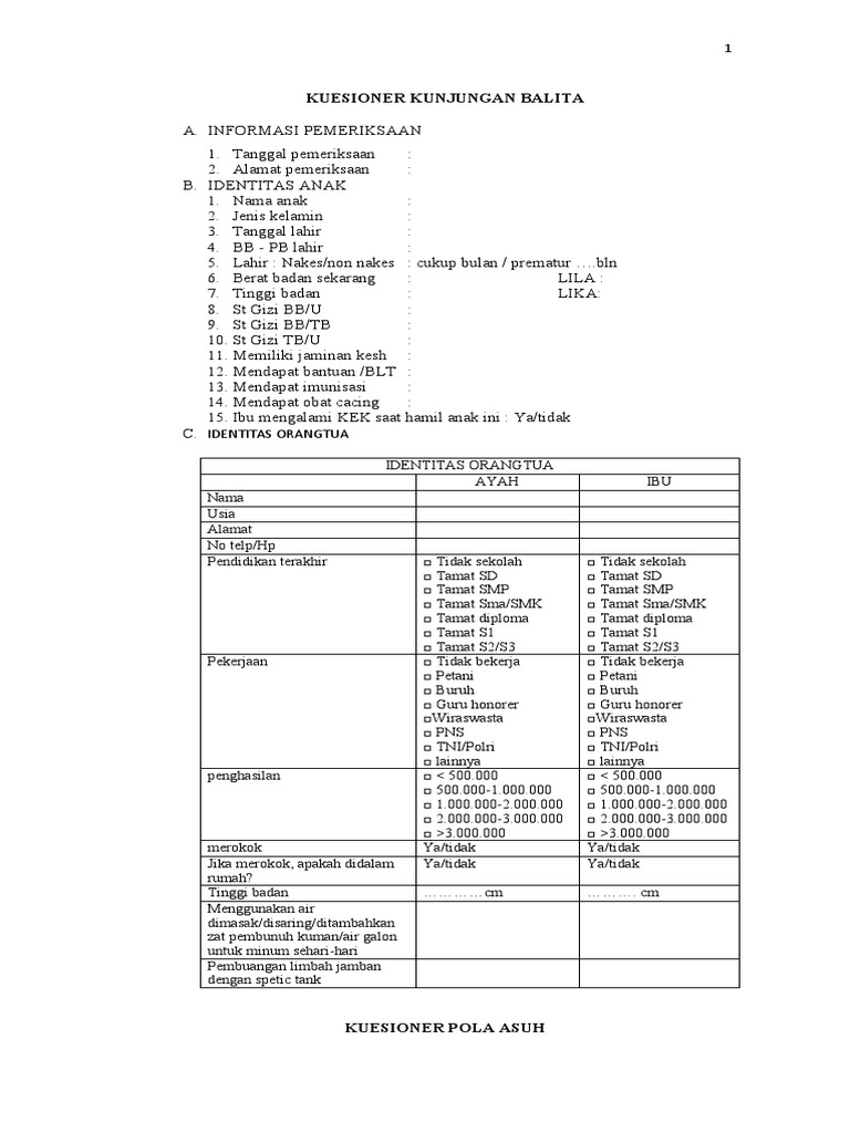 Form Kunjungan Balita | PDF
