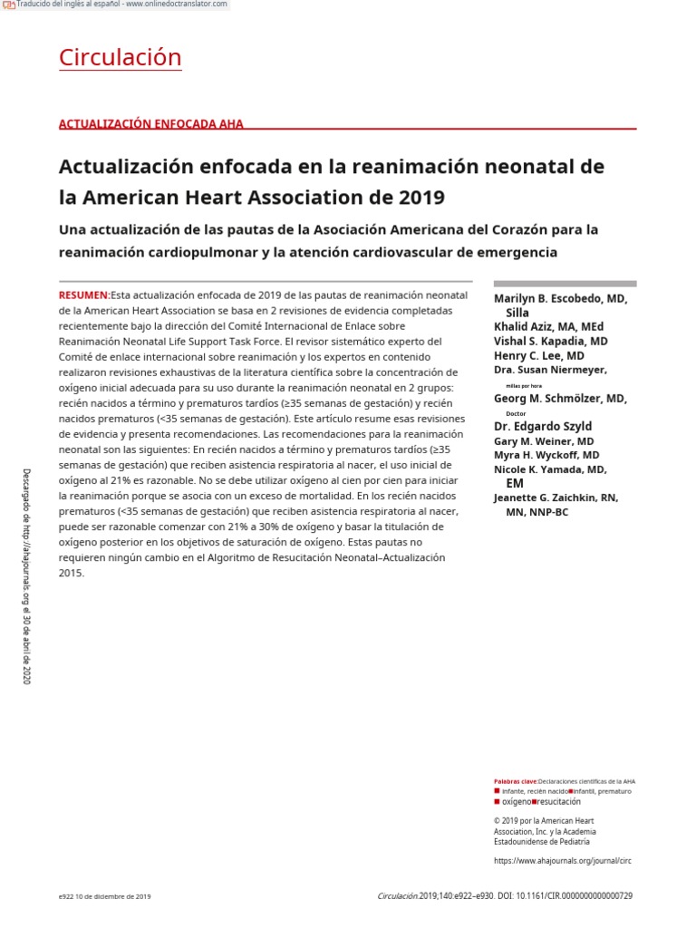 2019 American Heart Association Focused En Es Pdf Reanimación