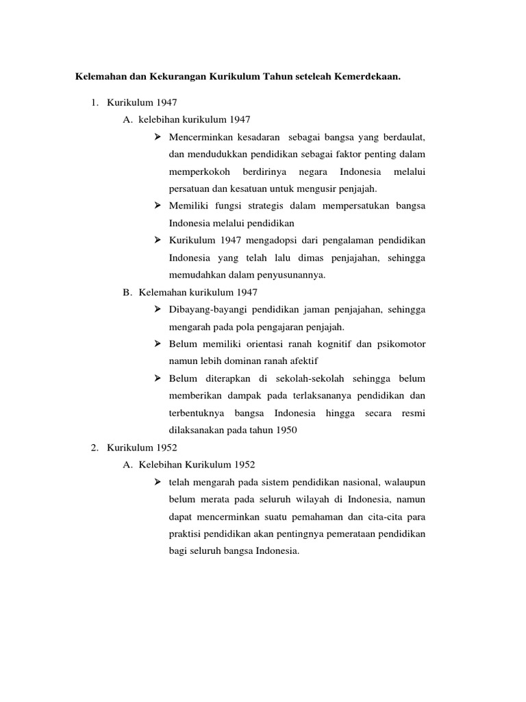 Kelemahan Dan Kekurangan Kurikulum Tahun | PDF