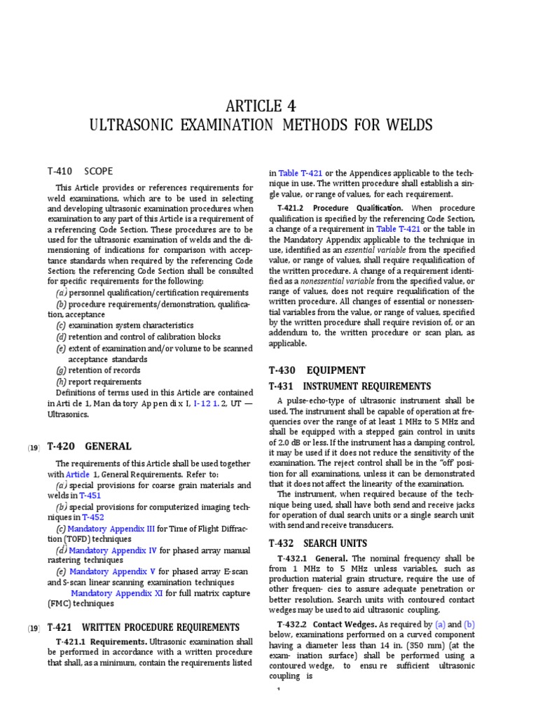 ASME V Art 4 UT | PDF | Welding | Construction
