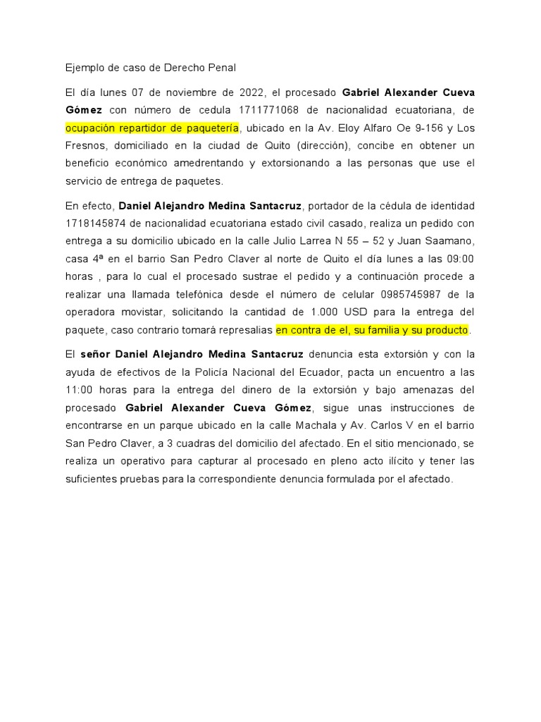 Ejemplo De Caso De Derecho Penal Pdf