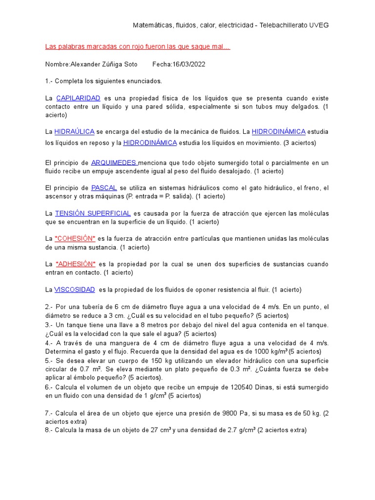 Examen Alexander | PDF | Líquidos | Fluido