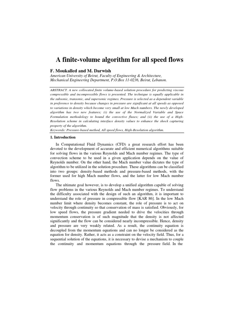 A Finite-Volume Algorithm For All Speed Flows | PDF | Mach Number | Fluid Dynamics