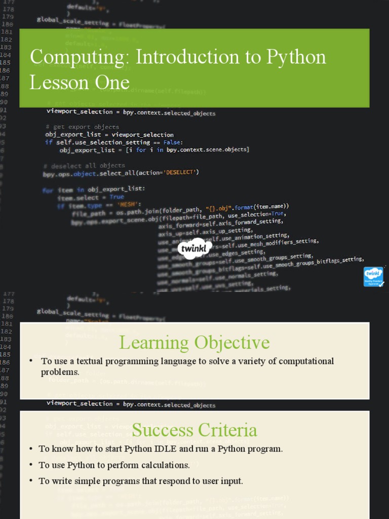 Introduction To Python Lesson One | Download Free PDF | Python (Programming Language) | Computer ...
