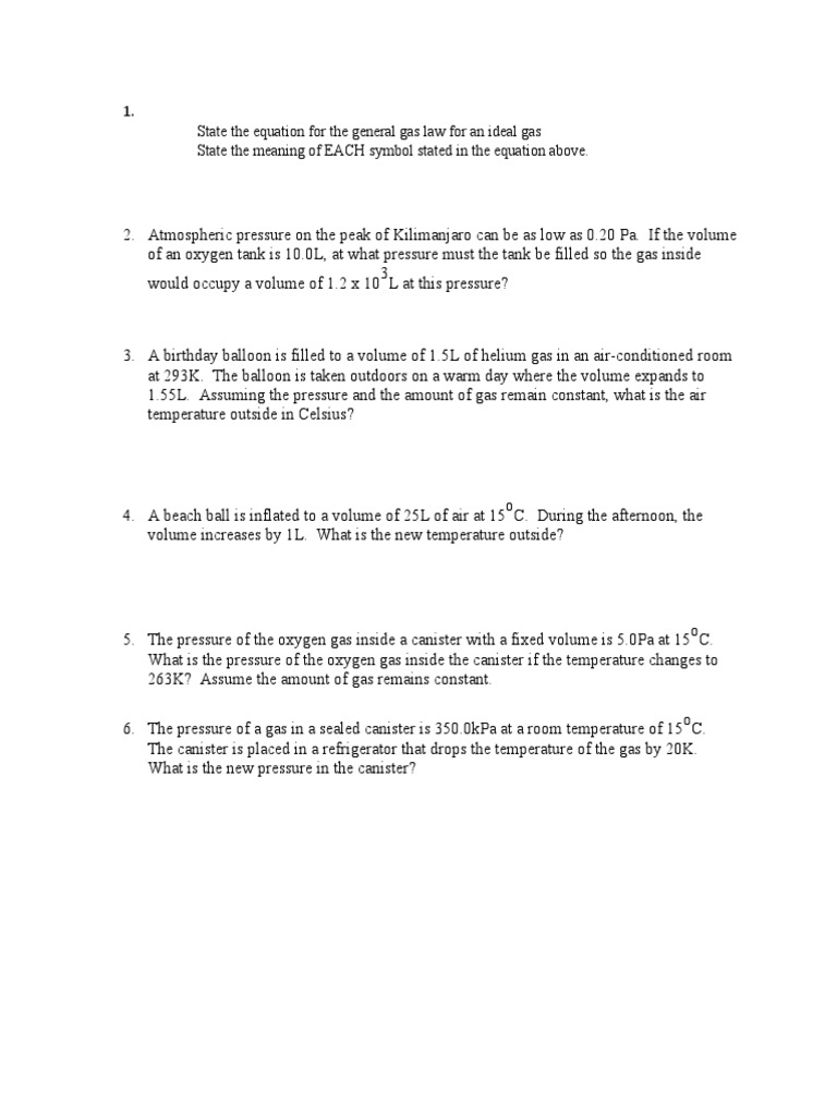 Gas Laws Worksheet 2 | PDF
