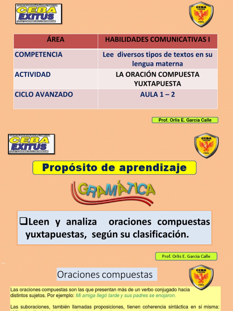 Oraciones Compuestas Yuxtapuestas | PDF | Oración (Lingüística) | Sintaxis