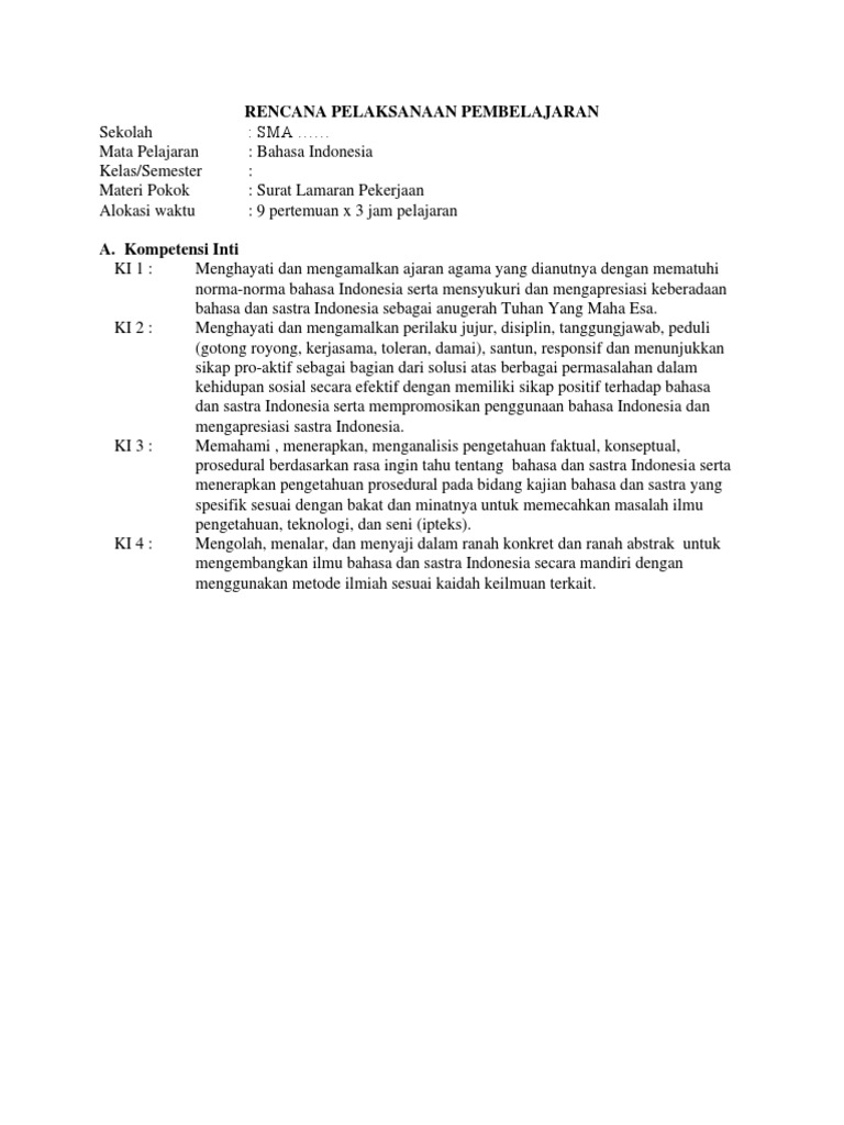 Contoh RPP Model - Kurikulum N Program - 2022 | PDF