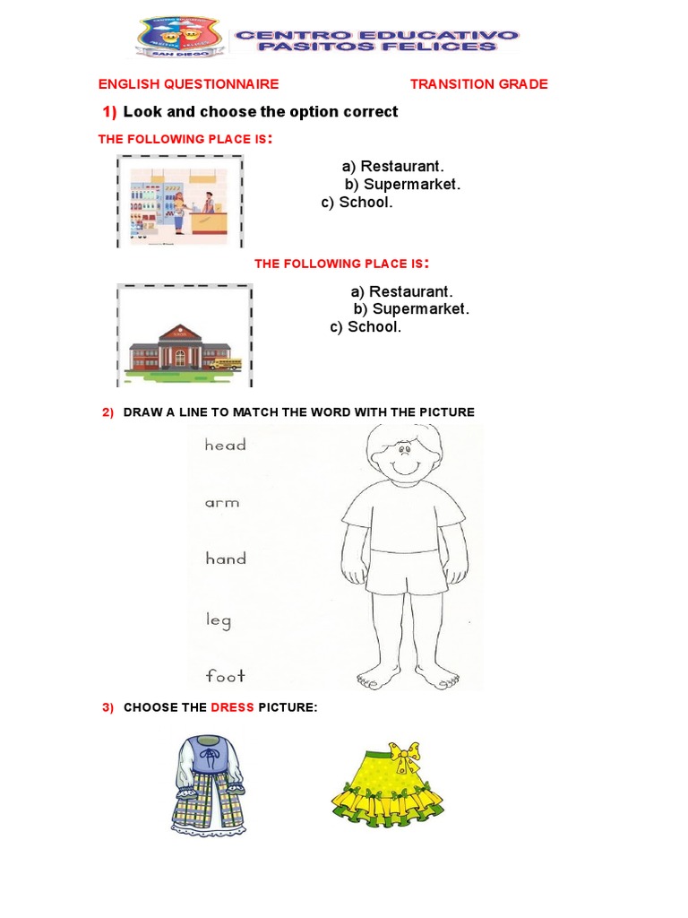 English Questionnaire Transition Grade | PDF
