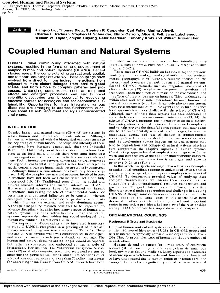 Coupled Human An Natural Systems | PDF | Philosophy
