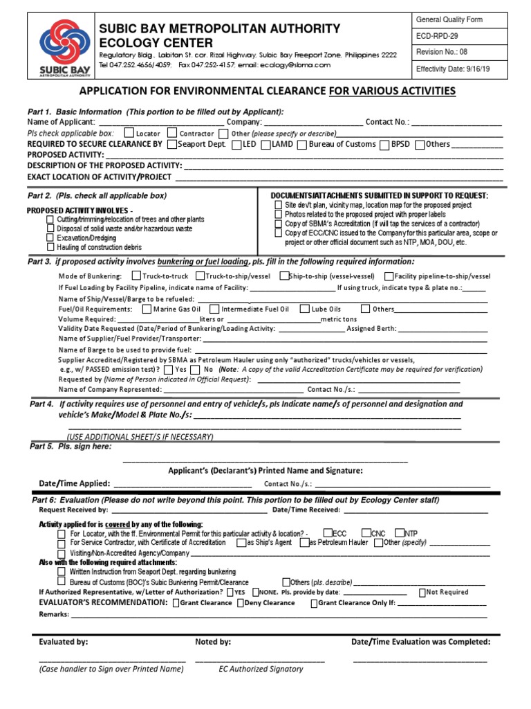 Application Form For Environmental Clearance For Various Activities ...