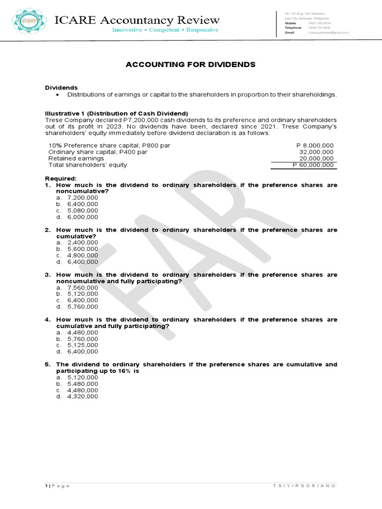 FAR03 08 Accounting For Dividends | PDF | Dividend | Stocks