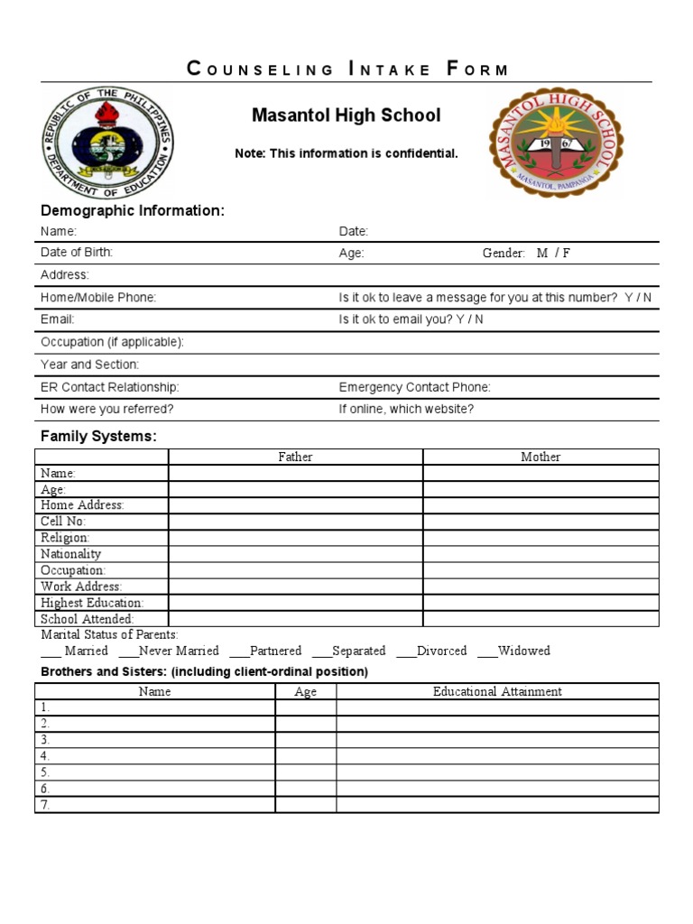 Hs Counseling Intake Form | PDF | Emotions | Anxiety