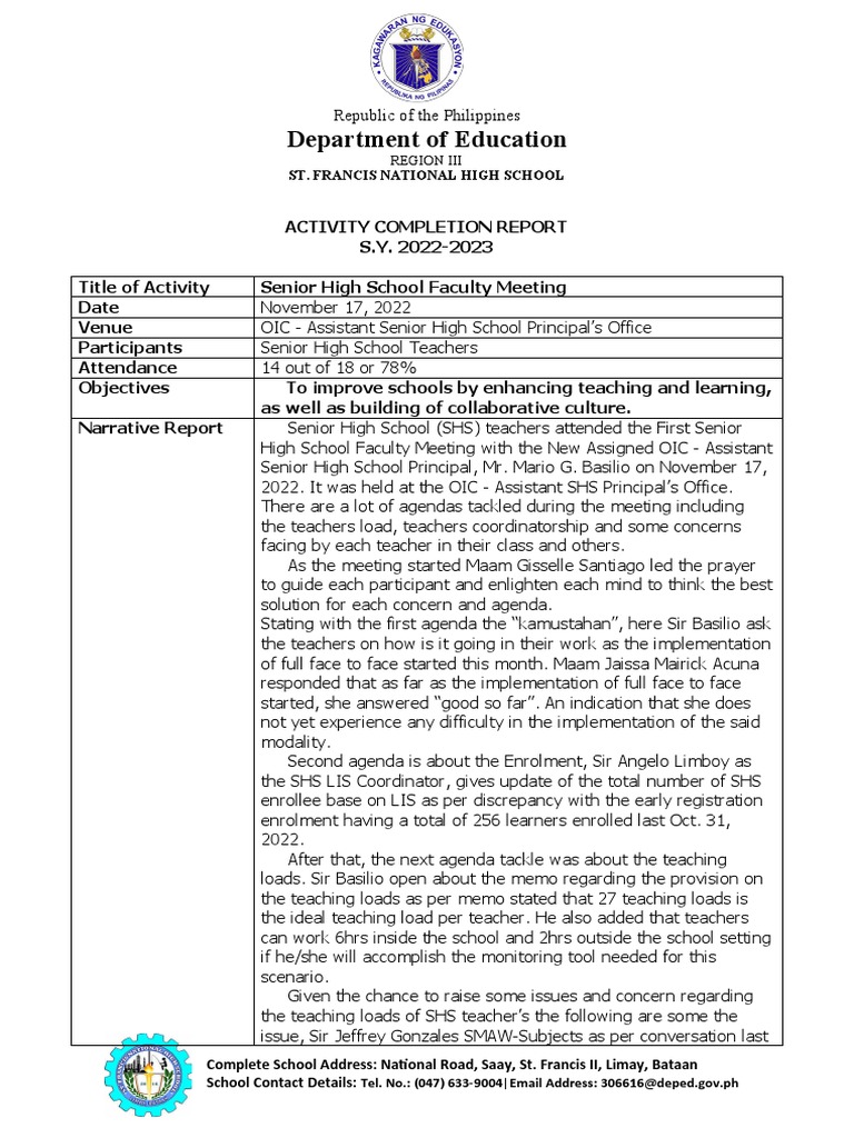 Activity Completion Report | PDF | Cognition | Behavior Modification