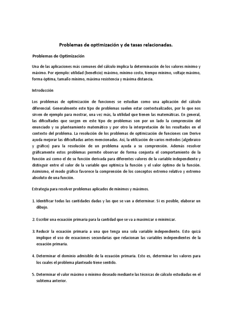 Problemas de Optimizacion y Tasas Relacionadas | PDF | Optimización Matemática | Ecuaciones