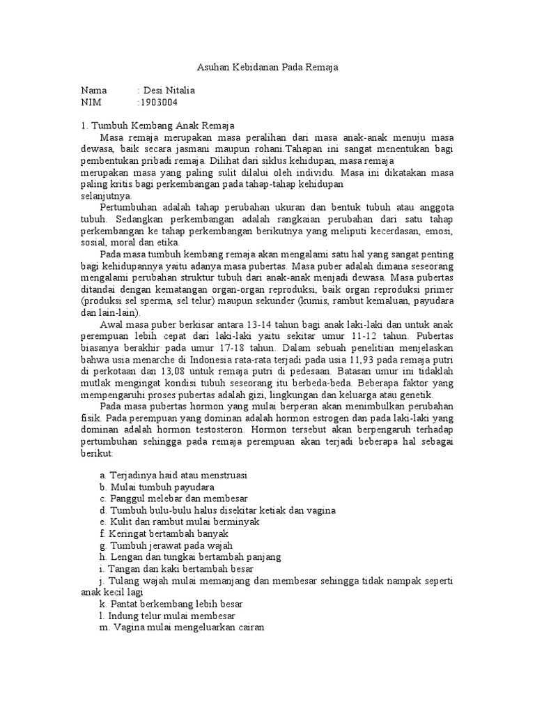 Asuhan Kebidanan Pada Remaja | PDF