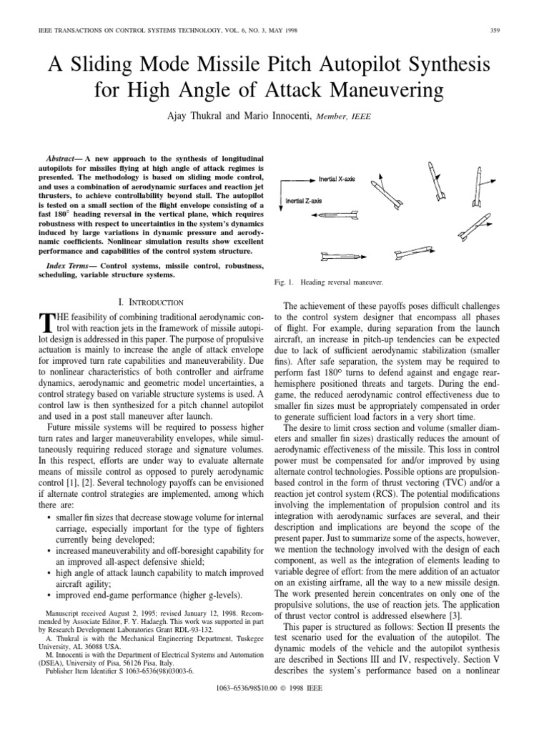 A Sliding Mode Missile Pitch Autopilot Synthesis For High Angle of ...