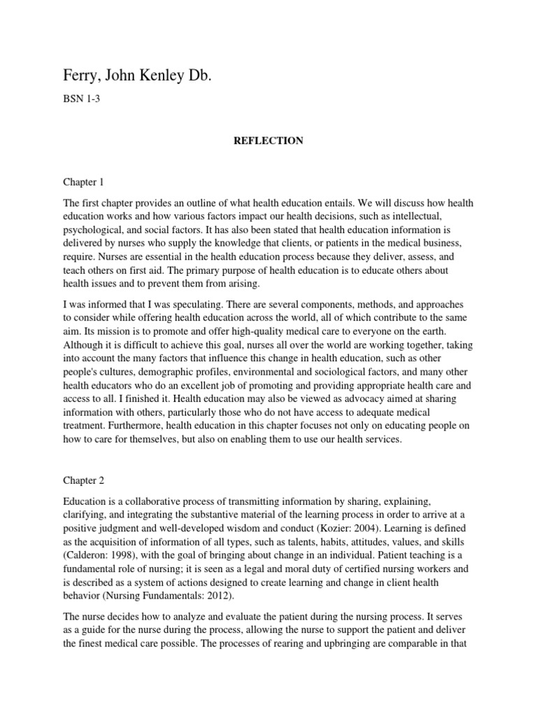 Reflection - Health Education - Ferry, John Kenley DB | PDF | Learning | Motivational