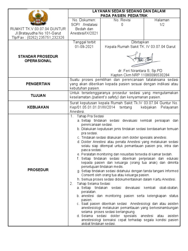 SOP Anastesi Pada Pediatrik | PDF