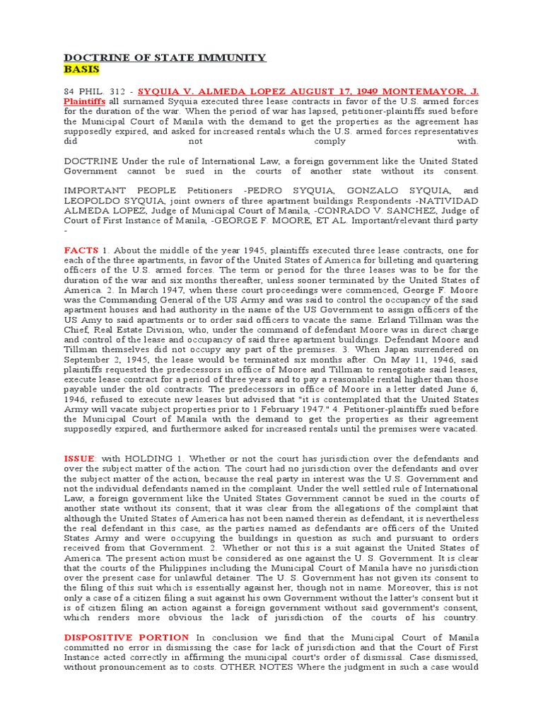 4 Doctrine of State Immunity Cases | PDF | Lawsuit | Complaint