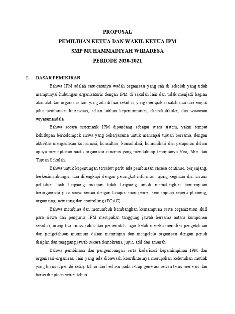Proposal Pemilihan Ipm 2020 | PDF