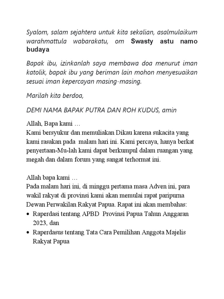 Doa Pembukaan Rapat DPRP | PDF
