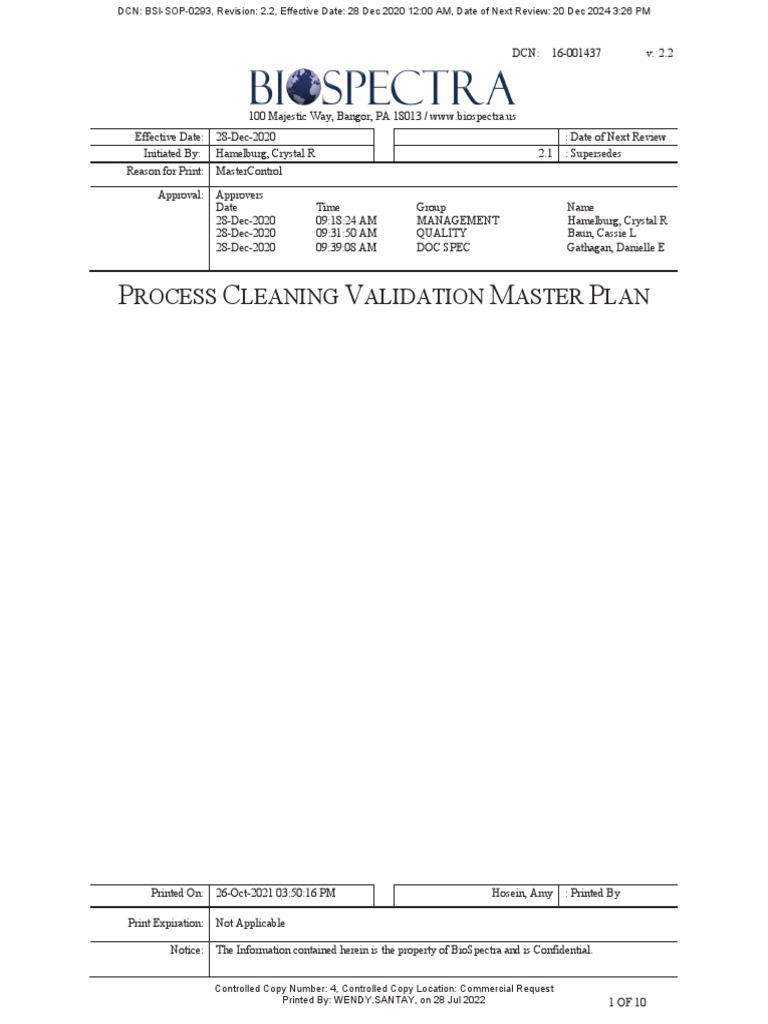 Process Cleaning Validation Master Plan V2-2 | PDF | Detection Limit | Food And Drug Administration