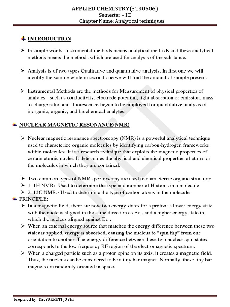 Analytical Techniques in Applied Chemistry | PDF | Mass Spectrometry | Nuclear Magnetic Resonance