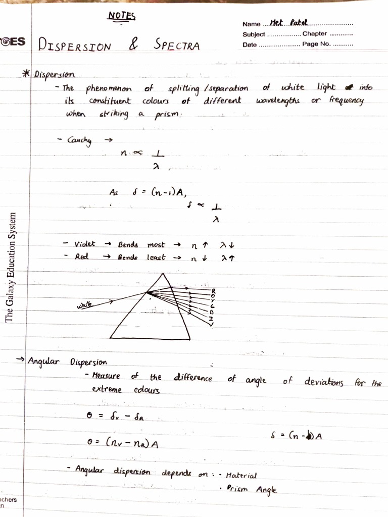 Dispersion & Spectra Notes | PDF | Dispersion (Optics) | Rainbow