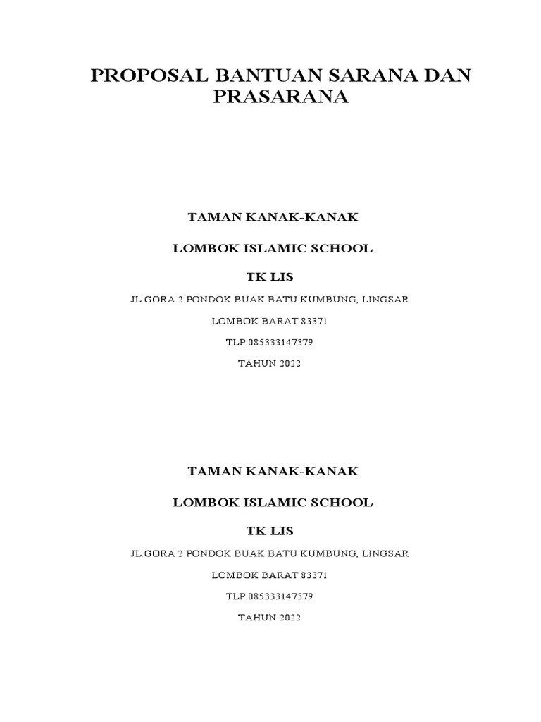 Proposal Bantuan Prasarana TK Lis | PDF