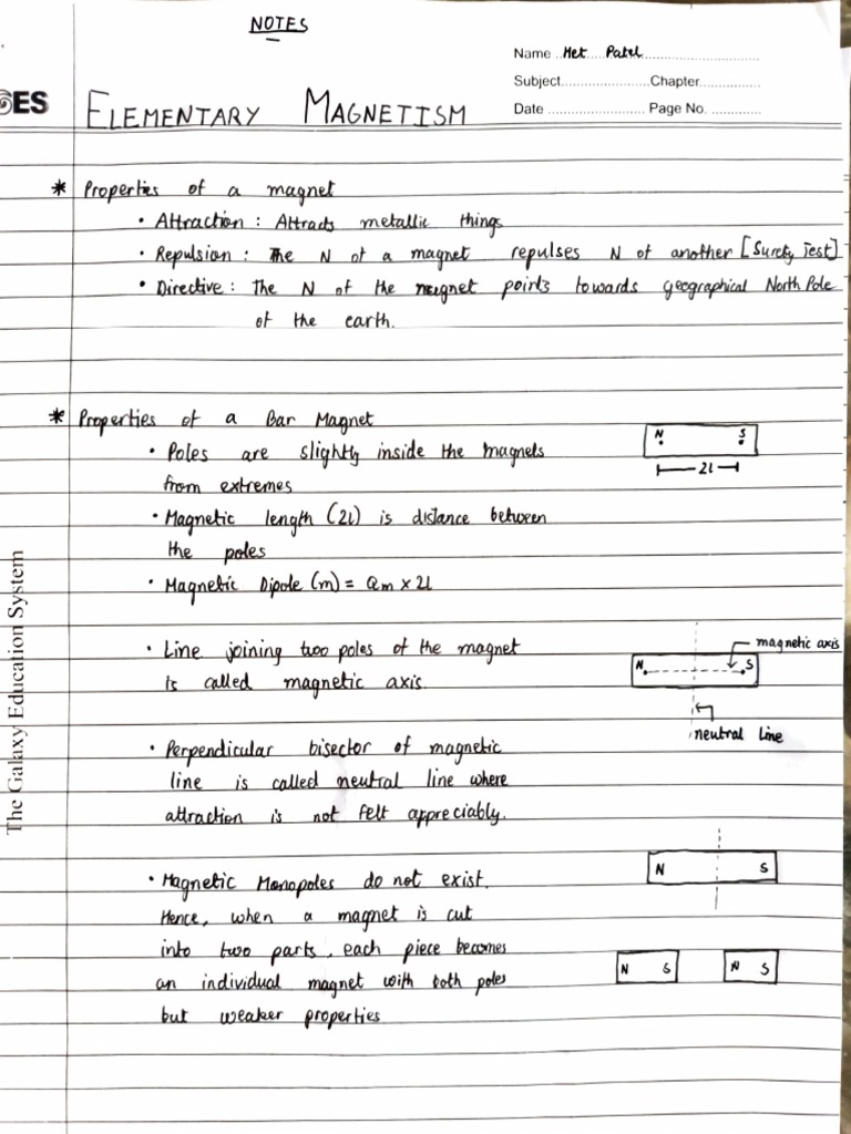 Elementary Magnetism Notes Pdf Metrology Physics