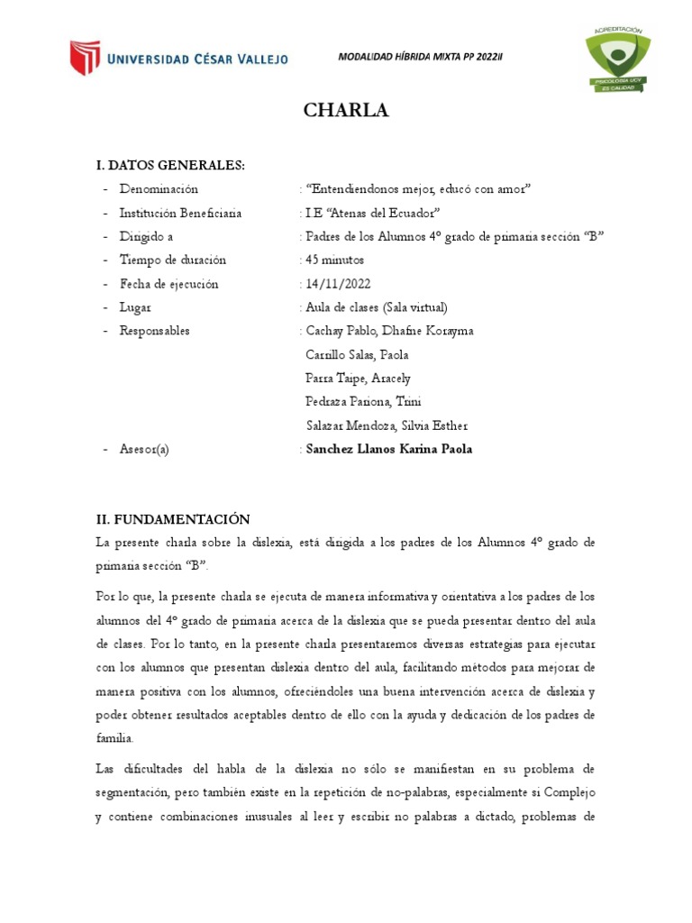 Formato de CHARLA Grupo 3 | PDF | Aprendizaje | Método de enseñanza