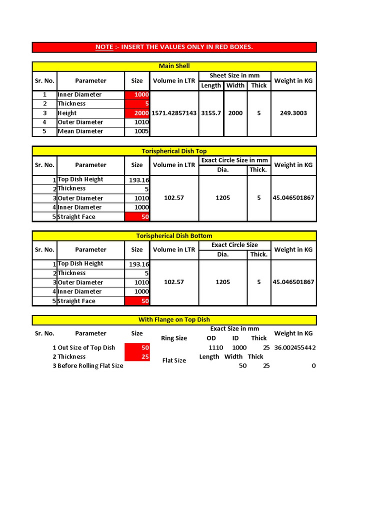 Vessel Weight Calculation's | PDF | Volume | Length