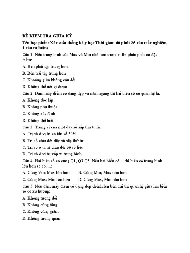 ĐỀ KIEM TRA GIỮA KỲ | PDF