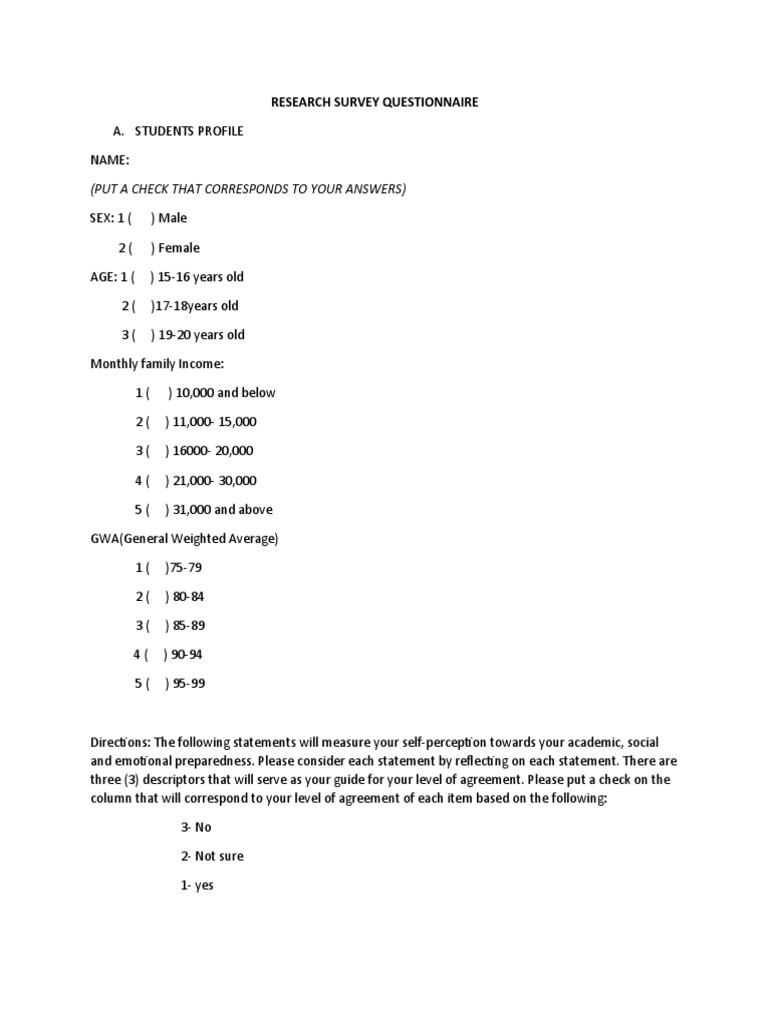 Research Survey Questionnaire Pdf Mentorship Goal