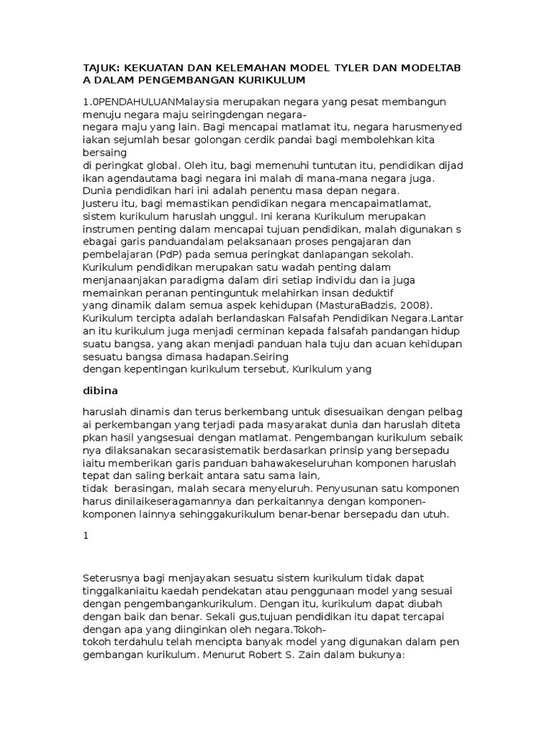 Kekuatan Dan Kelemahan Model Tyler Dan Modeltaba Dalam Pengembangan ...