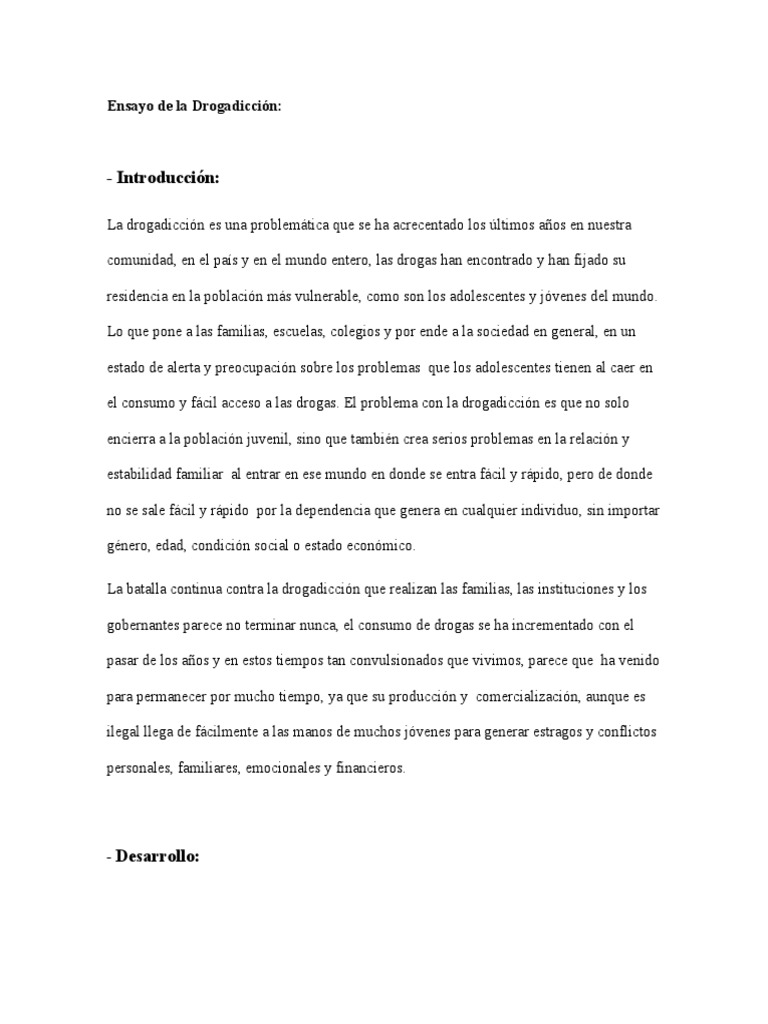 Ensayo de La Drogadicción | Descargar gratis PDF | La dependencia de sustancias | Drogas