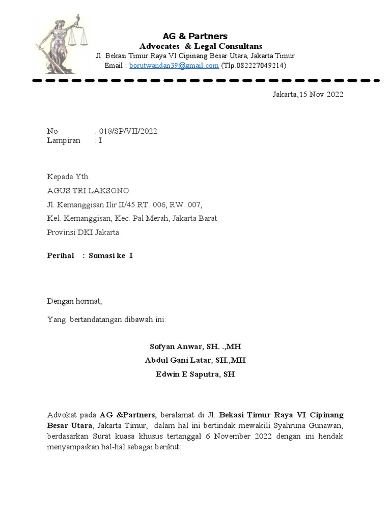 Somasi I | PDF | Hukum