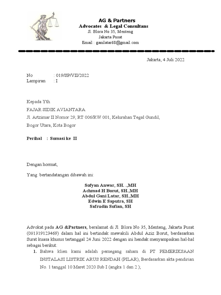 Somasi II PT PILAR | PDF