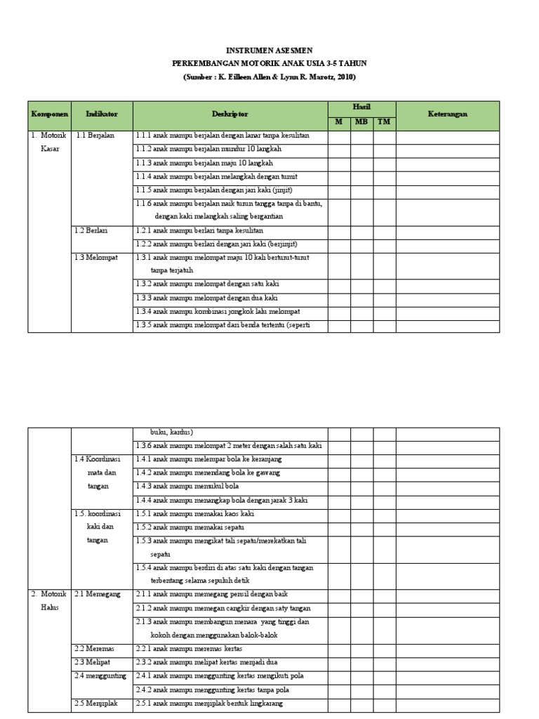 Instrumen Asesmen Motorik Anak Usia Dini | PDF