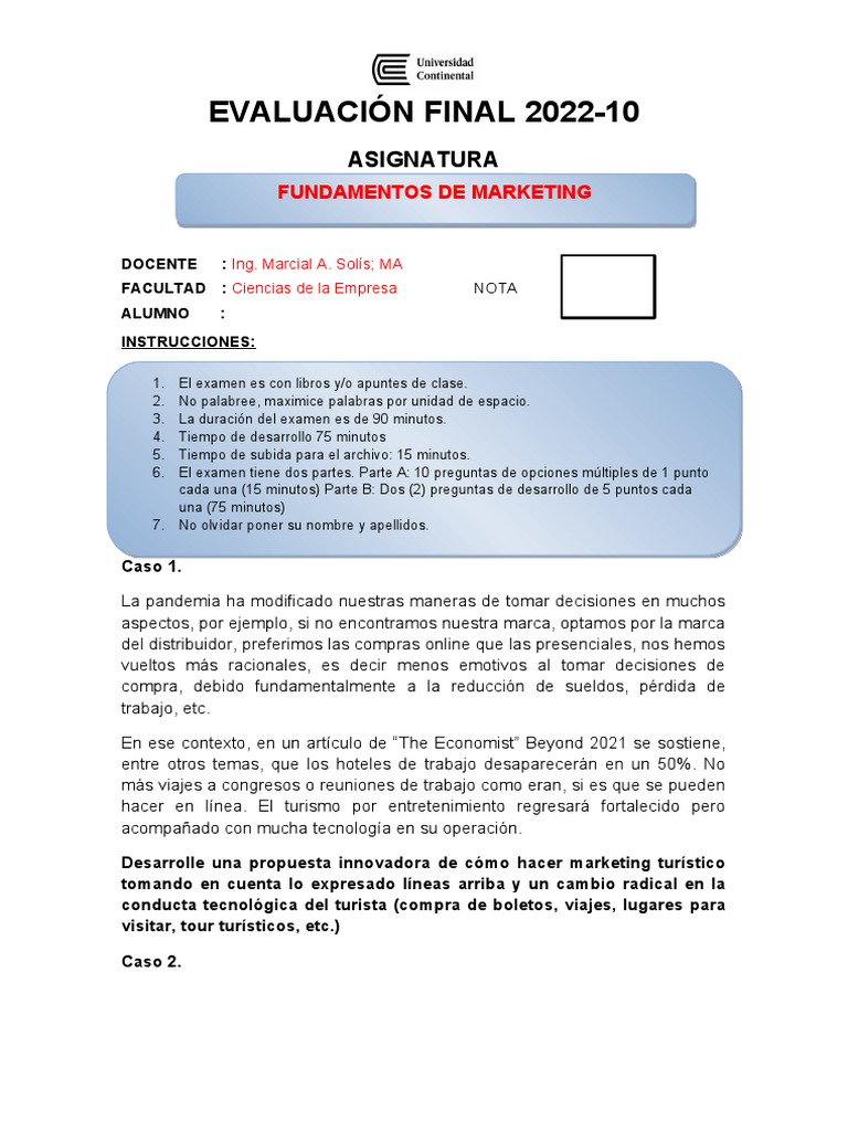 Examen Final de Fundamentos de Marketing | PDF