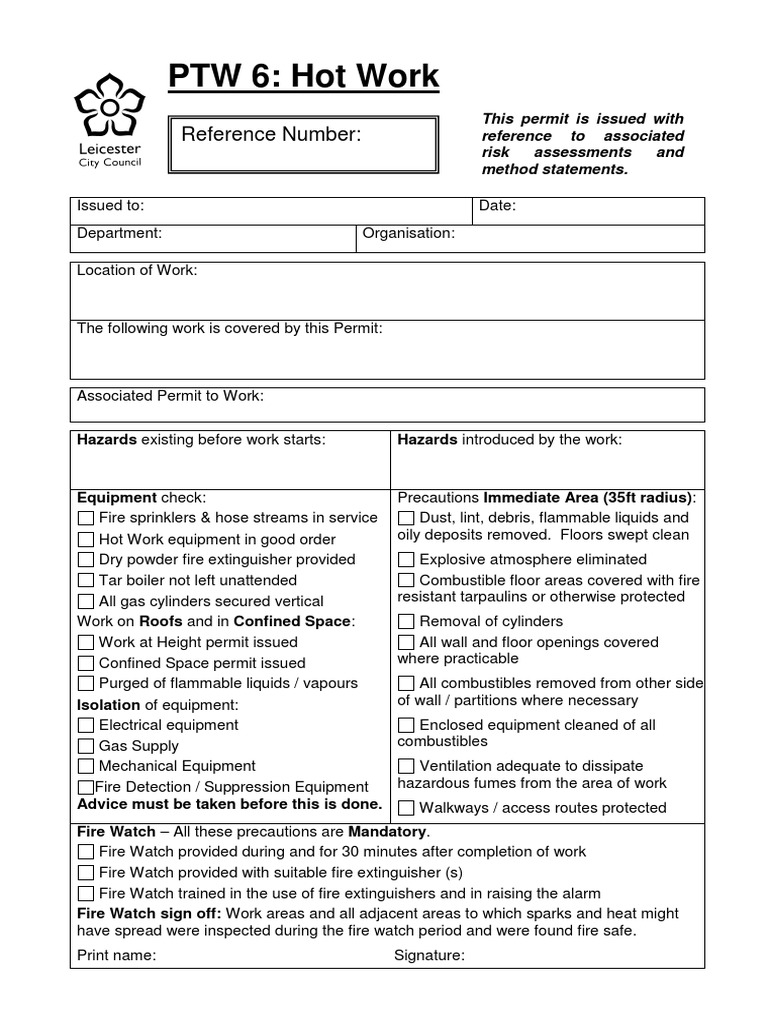 Ptw6 Hot Work | PDF | Fires | Occupational Safety And Health