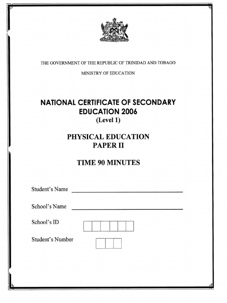NCSE 2006 Physical Education Paper 2 | PDF
