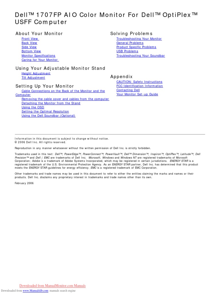 Dell 1707FP User Manual | PDF | Computer Monitor | Usb