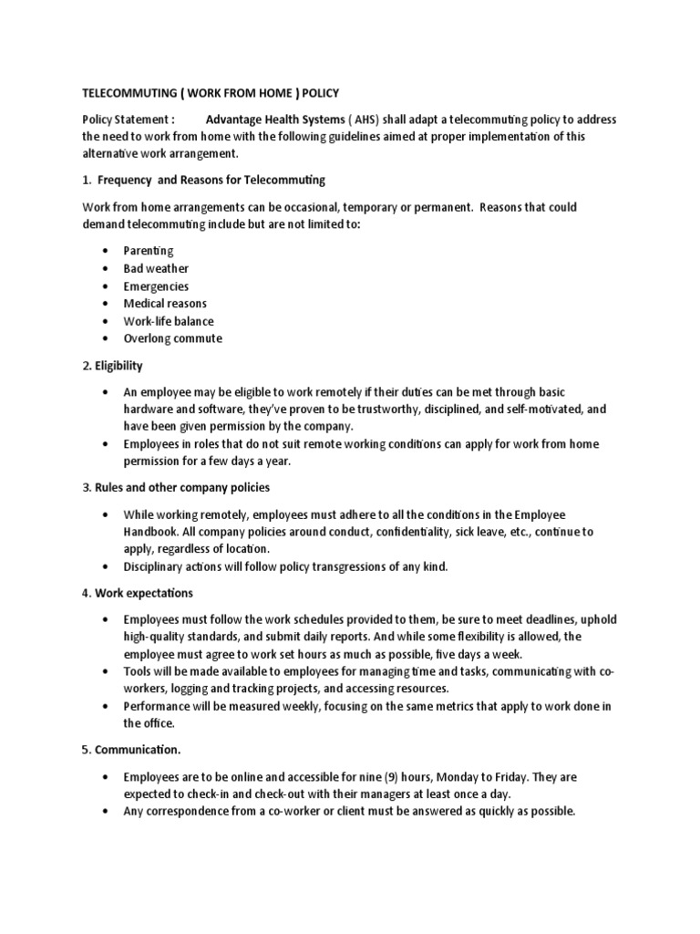 Telecommuting Policy AHS (2020) | PDF | Employment | Economies